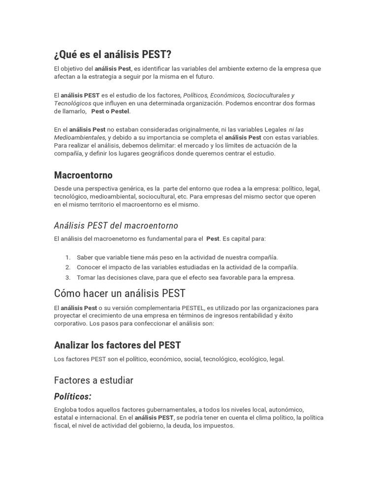 Qué Es El Análisis PEST | PDF | Empresas | Entorno natural