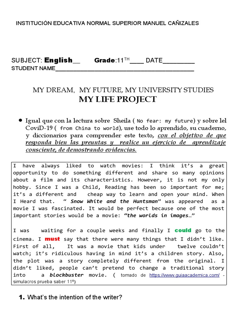 My Life Project: English | PDF