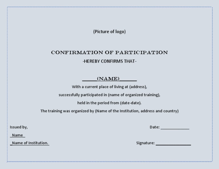 CONFIRMATION of PARTICIPATION - Certificate Formal | PDF