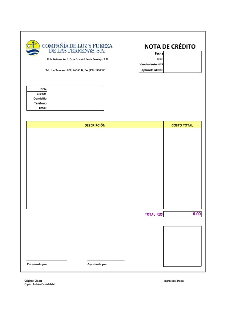 Plantilla Nota de Crédito | PDF