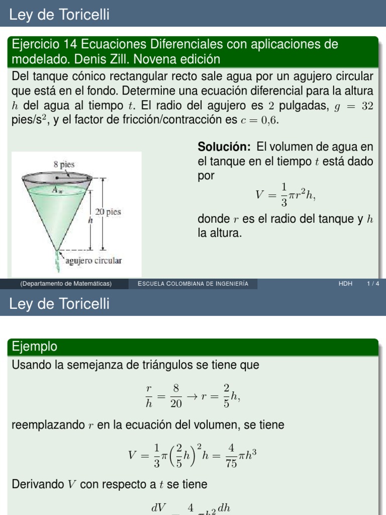 Modelado matemático del vaciado de un tanque cónico a través de una ...