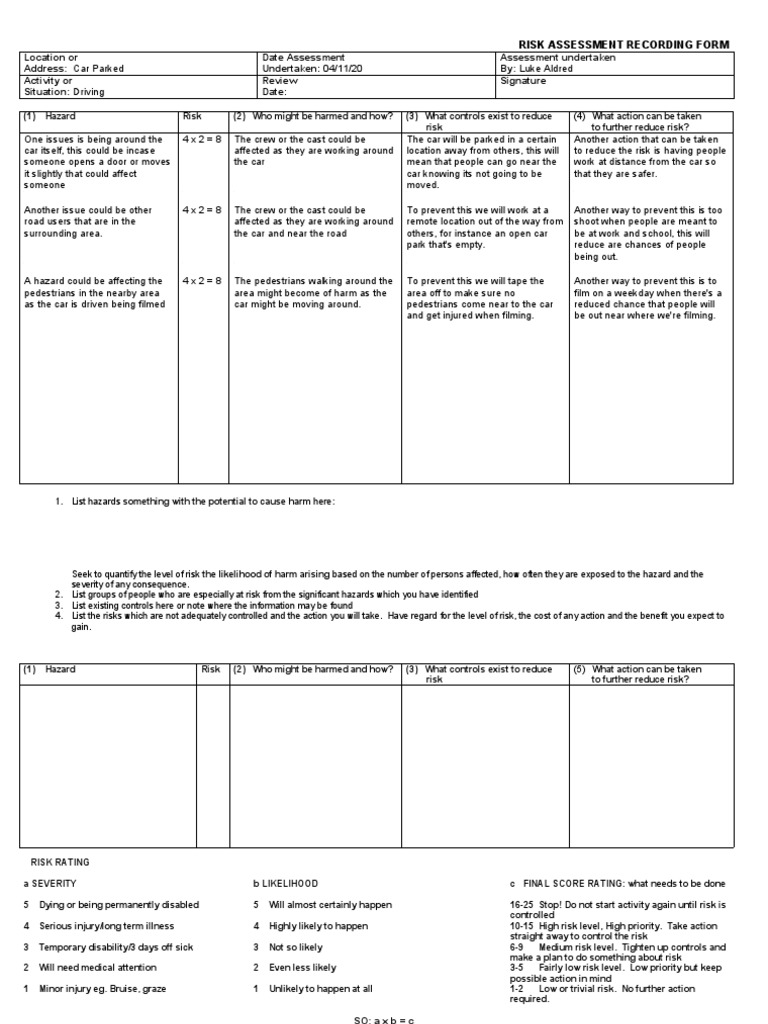 Car - Risk Assessment | PDF | Hazards | Risk