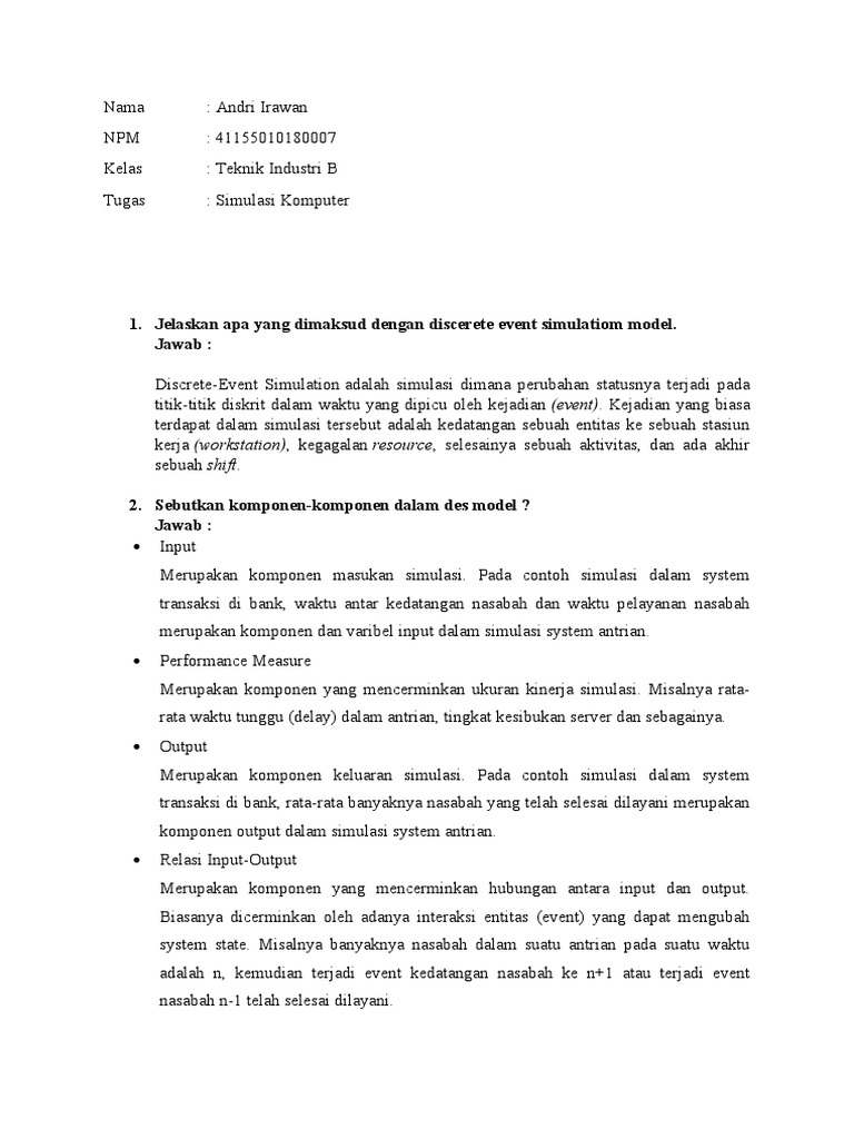Simulasi Diskrit: Model dan Analisis | PDF