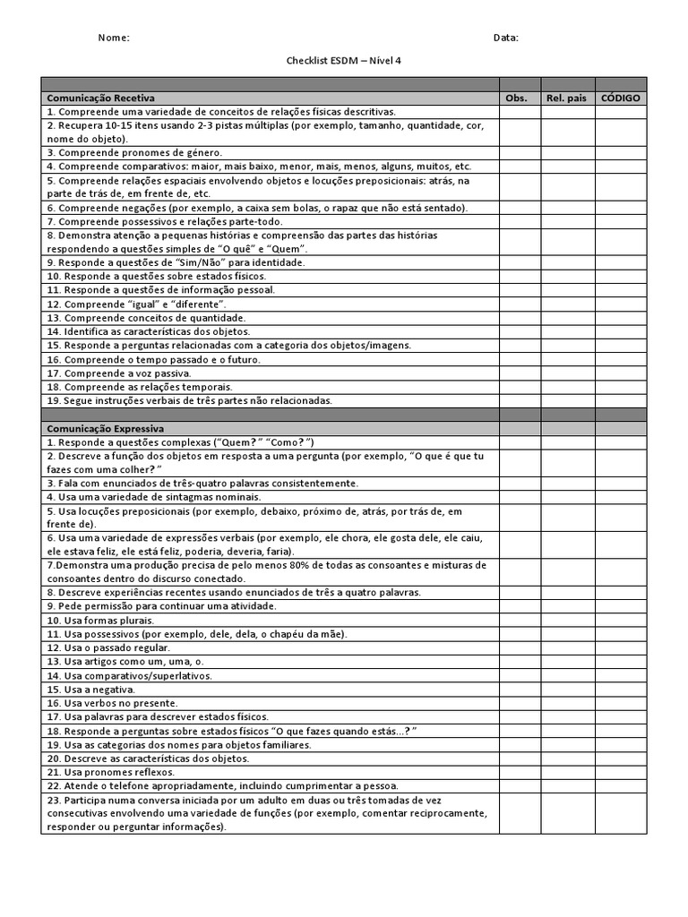 Check-List ESDM NÍVEL 4 | PDF | Desenho | Pronome