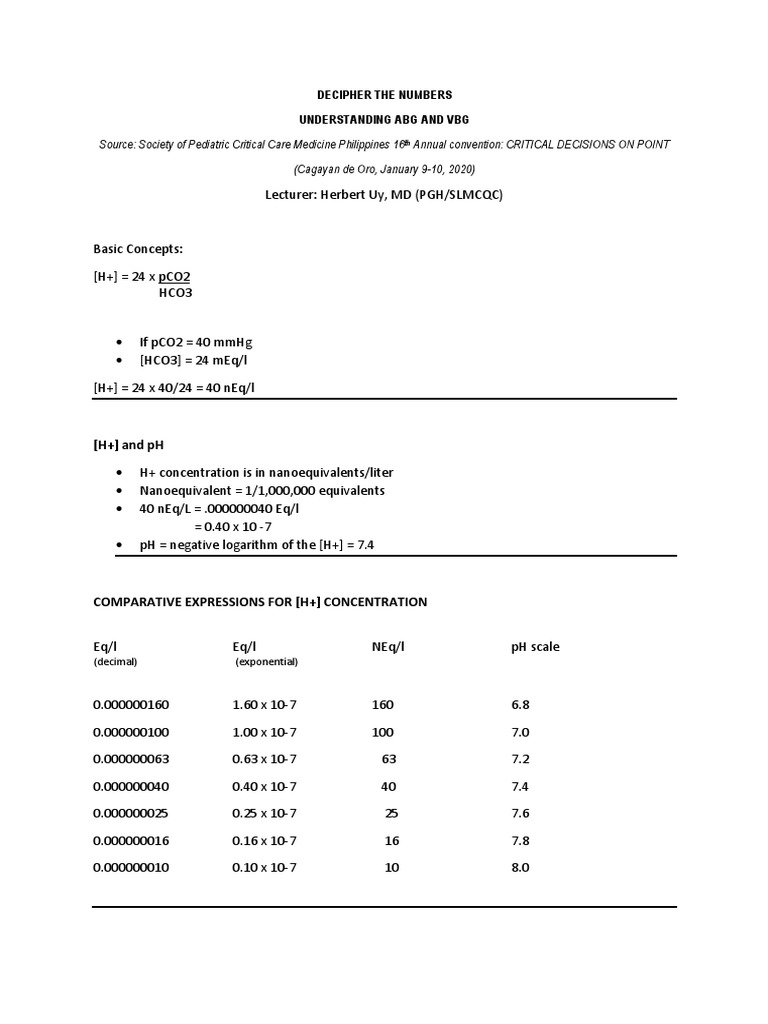 DECIPHER THE NUMBERS ABGs | PDF | Bicarbonate | Physiology