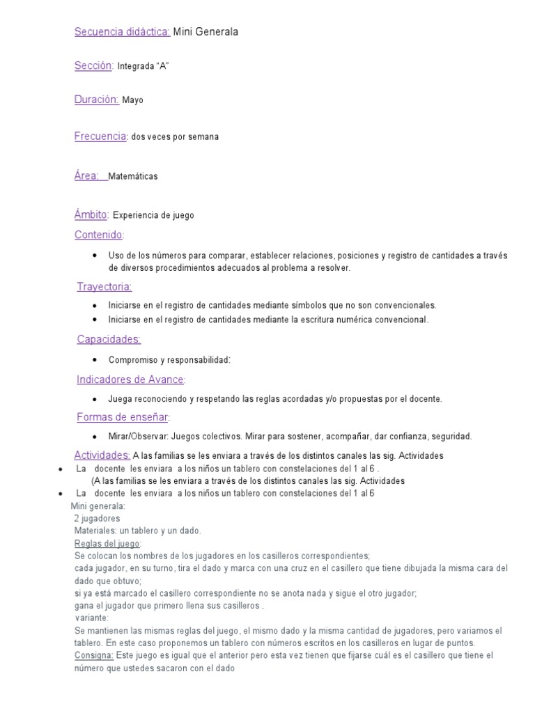 Secuencia Didáctica Mini Generala Matematicas | PDF | Science | Ciencia ...