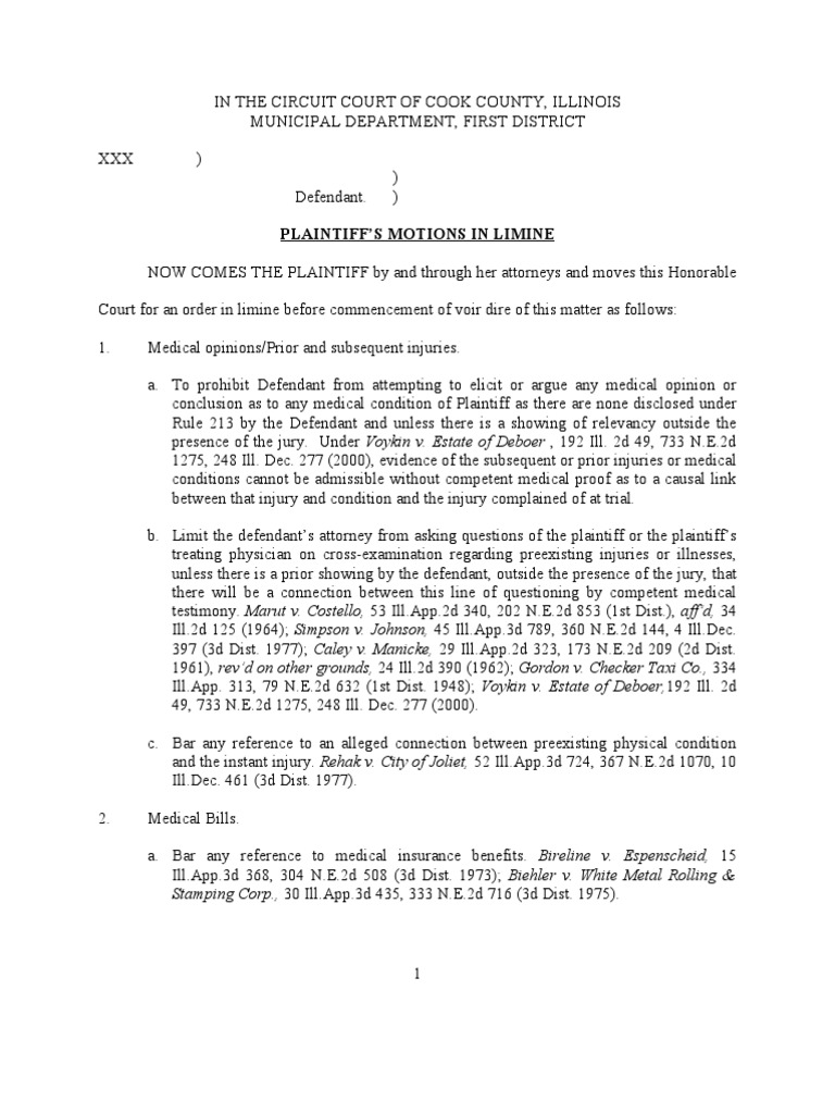 Motions - in - Limine Sample | PDF | Lawsuit | Social Institutions