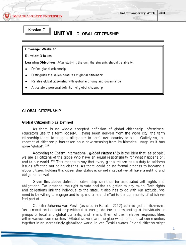 Unit Vii: Global Citizenship | Download Free PDF | Globalization ...