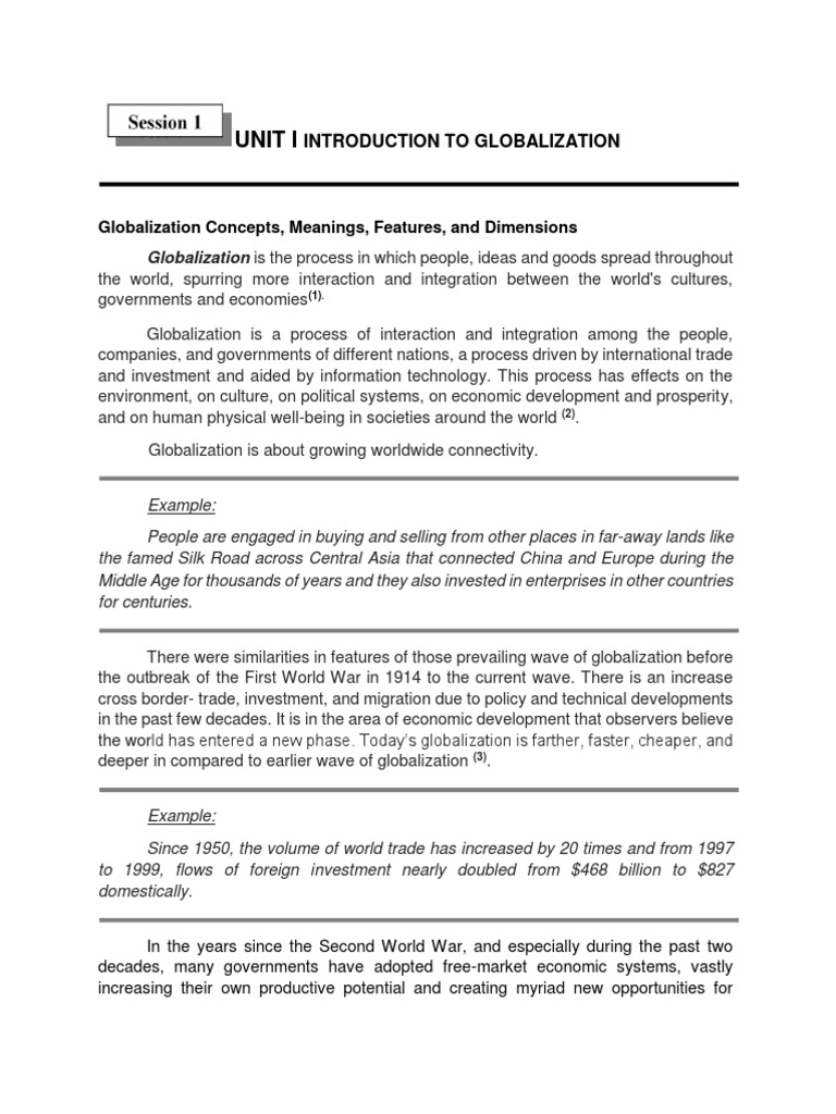 Unit I: Globalization Concepts, Meanings, Features, and Dimensions ...