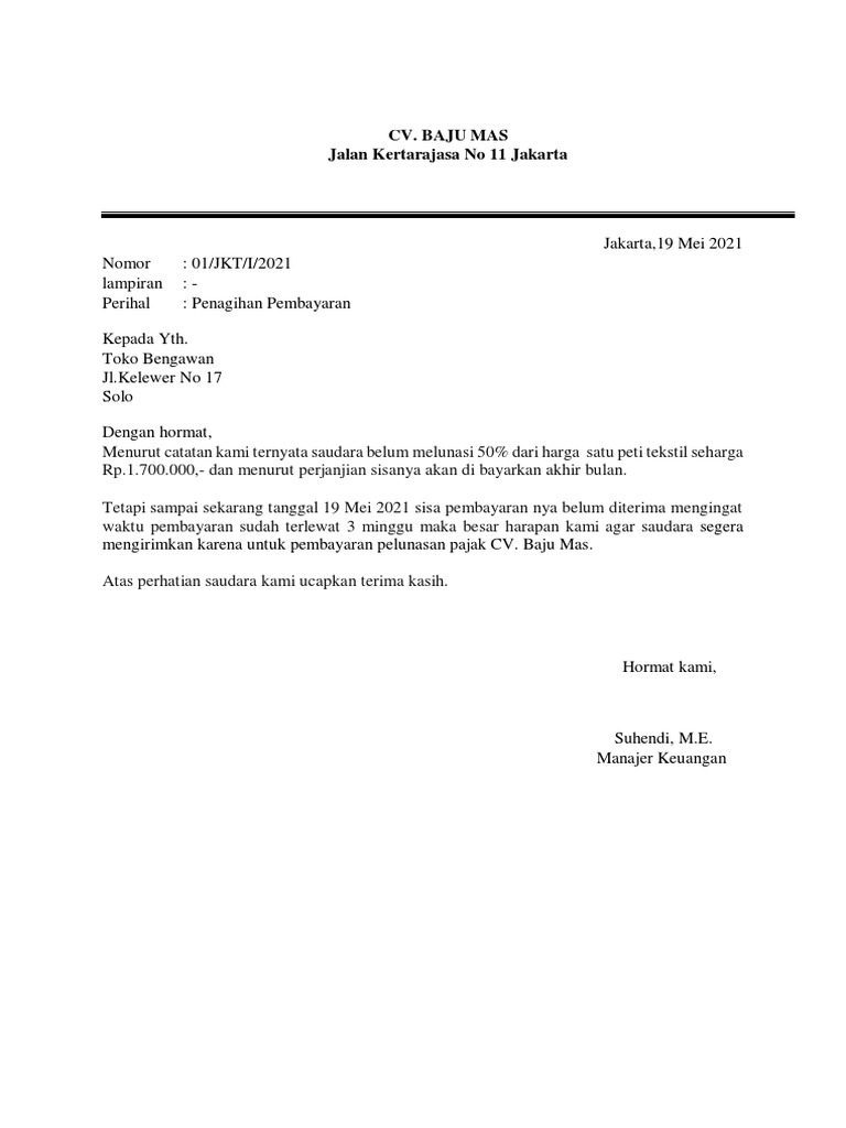 Contoh Surat Penagihan Pembayaran | PDF