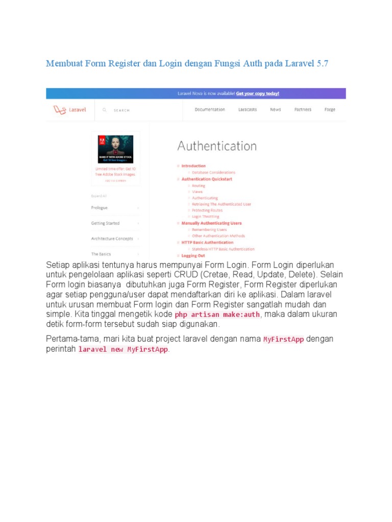 Membuat Form Register Dan Login Dengan Fungsi Auth Pada Laravel 5 | PDF