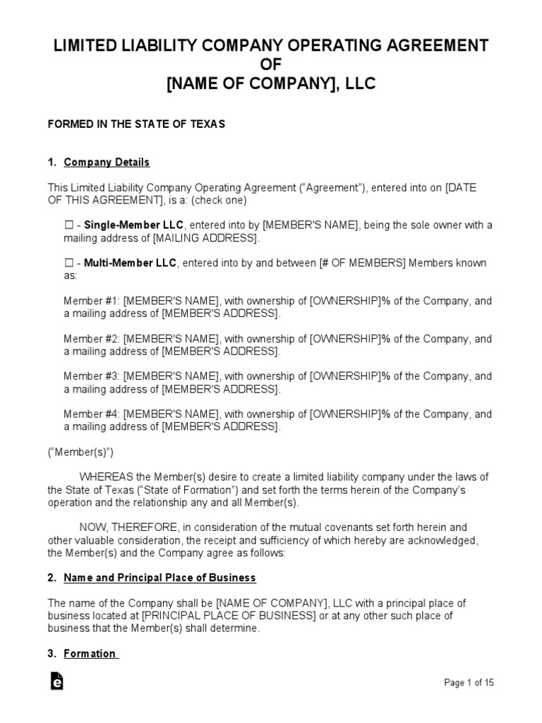 Texas LLC Operating Agreement Template | PDF | Bankruptcy | Assignment ...