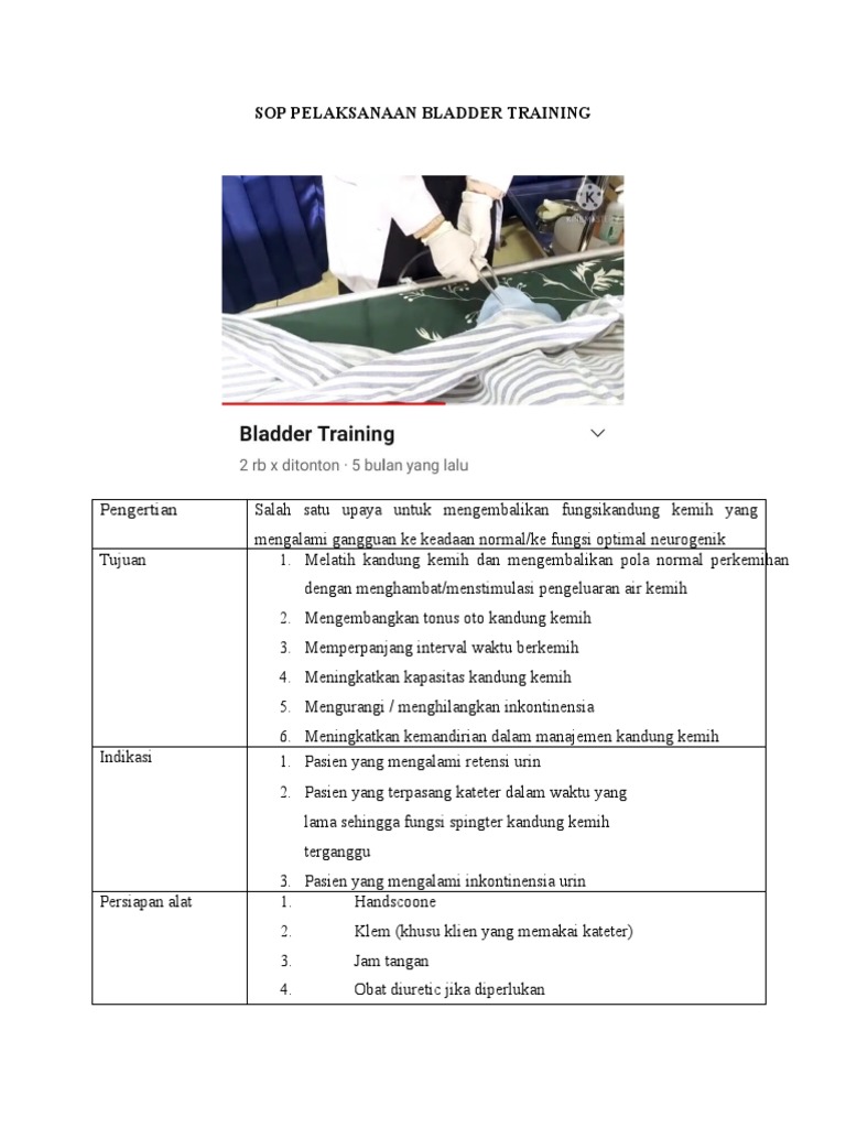 Sop Pelaksanaan Bladder Training | PDF | Kesehatan Holistik