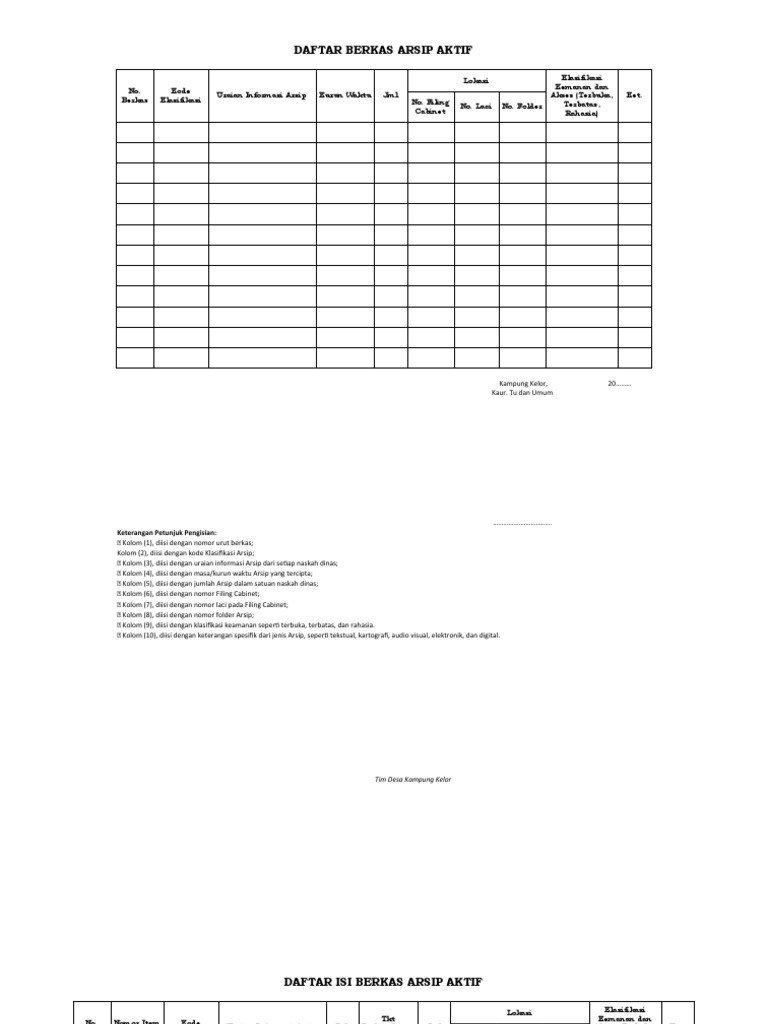 Daftar Berkas Arsip Aktif dan Inaktif | PDF