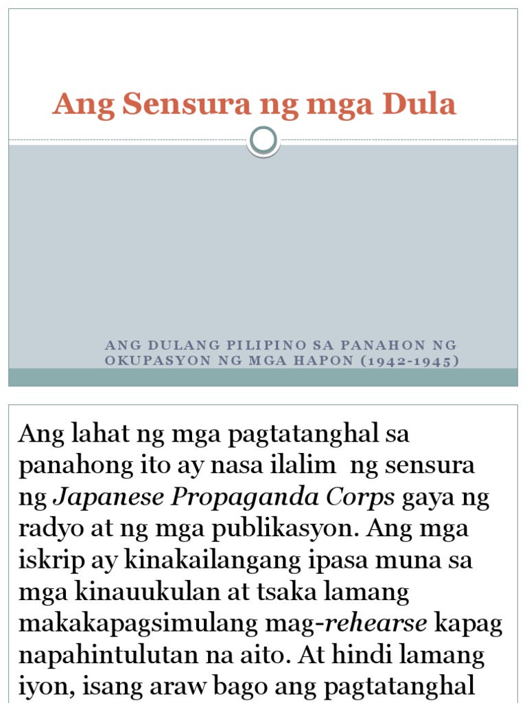 Dula Sa Panahon NG Mga Hapones (Ang Sensura NG Mga Dula | PDF