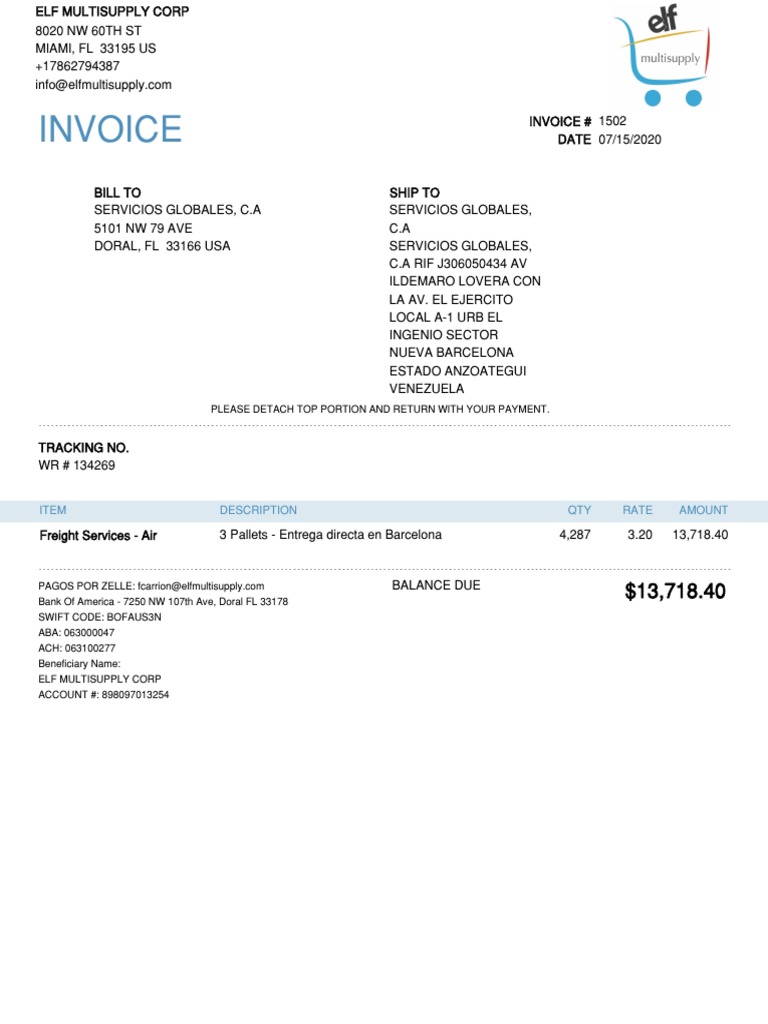 Invoice #1502 for Freight Services | PDF