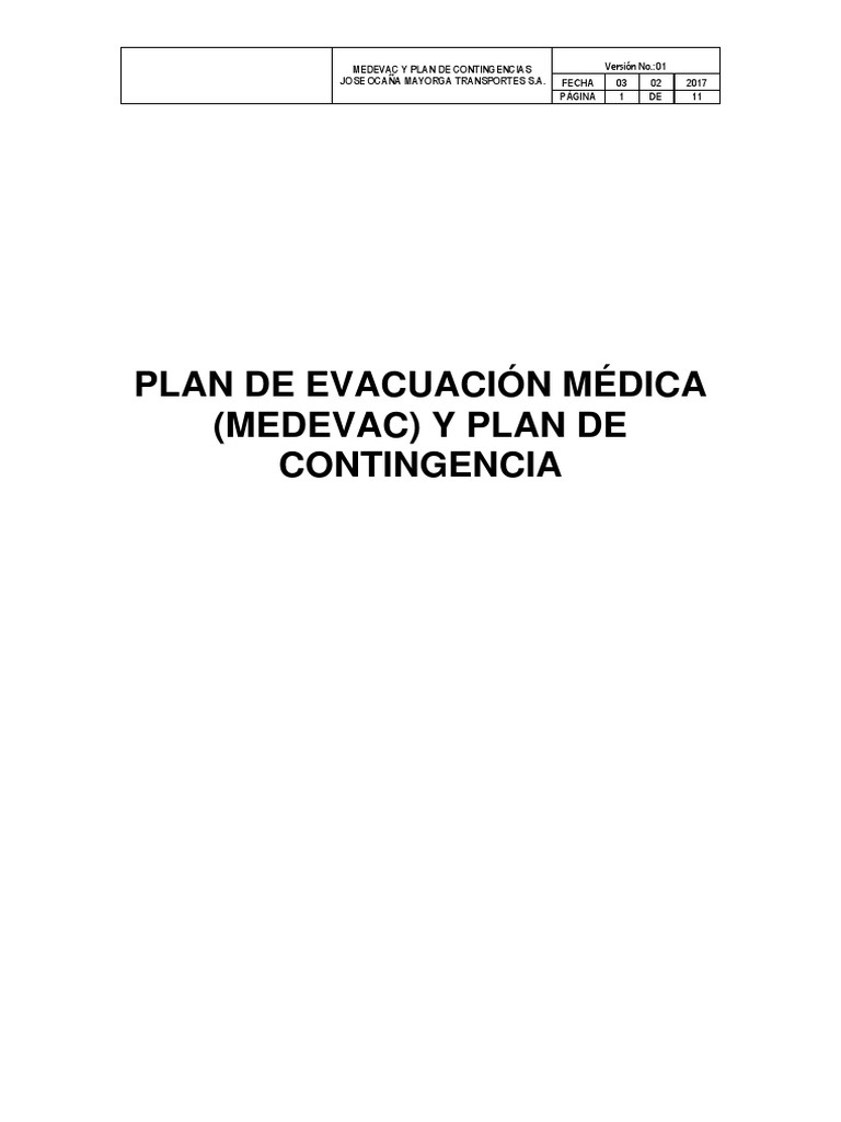 Medevac y Plan de Contingencia | Descargar gratis PDF | Lesión | Hospital