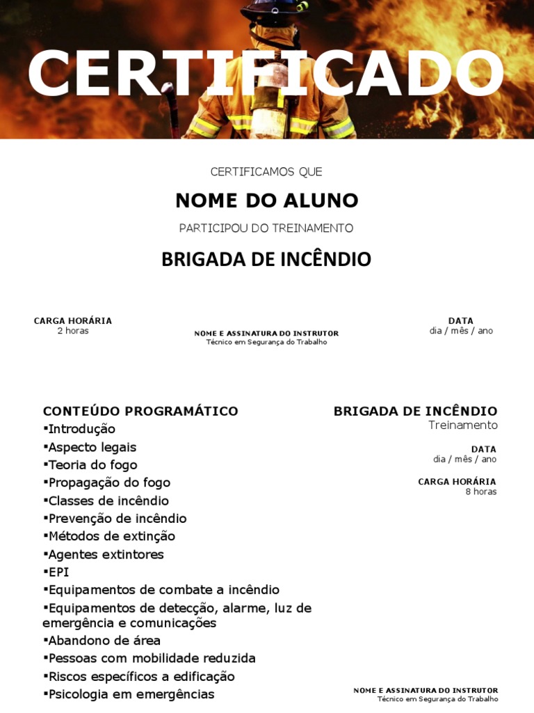Certificado Treinamento BRIGADA de INCÊNDIO | PDF