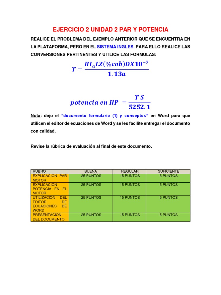 Ejercicio 2 - U2 Par y Potencia | PDF | Física | Fuerza