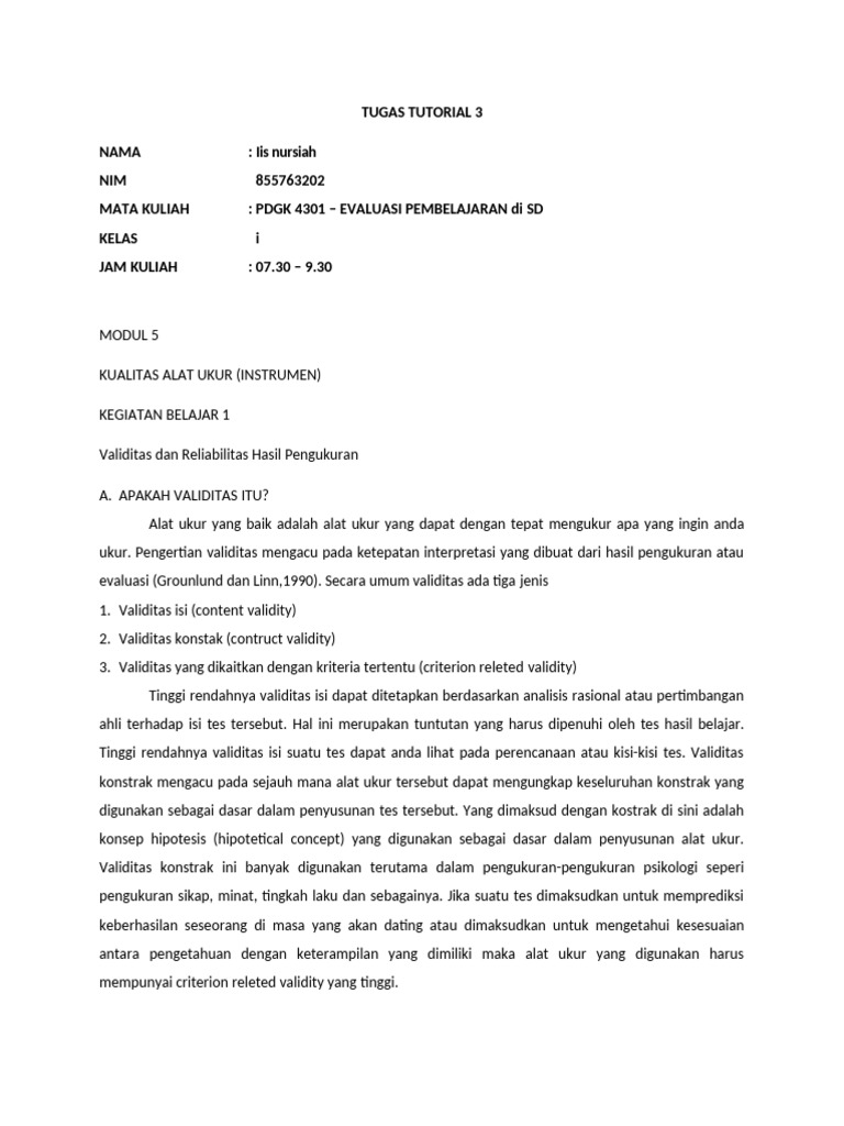 TUGAS TUTORIAL 3 Evaluasi Pembelajaran Tambahan-Dikonversi | PDF