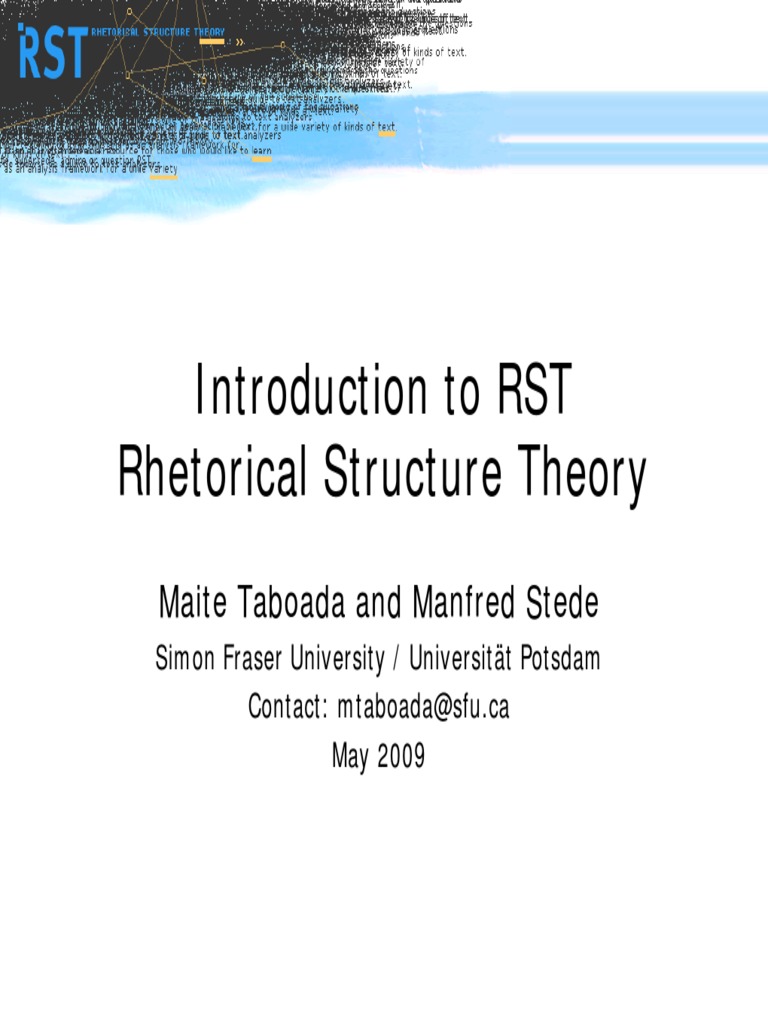 Introduction To RST Rhetorical Structure Theory: Maite Taboada and ...