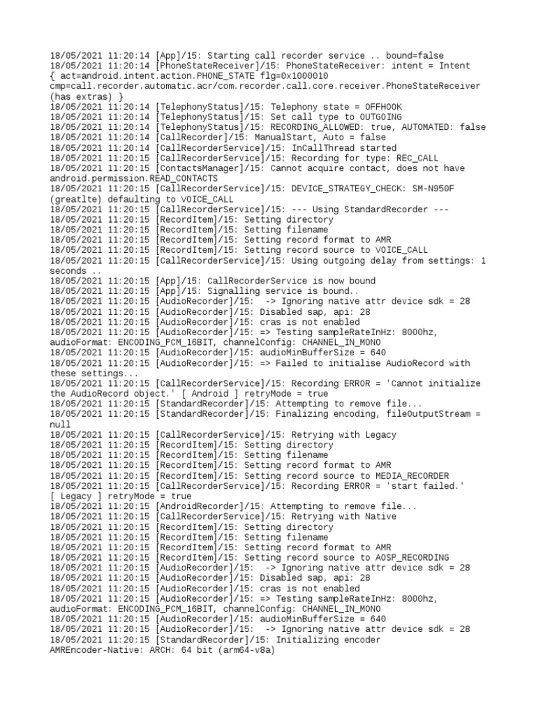 CallRecord Log | PDF | Filename | Operating System Technology