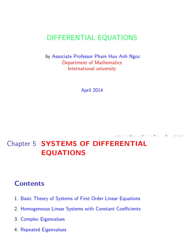 Differential Equations Associate Professor Pham Huu Anh Ngoc Pdf Eigenvalues And