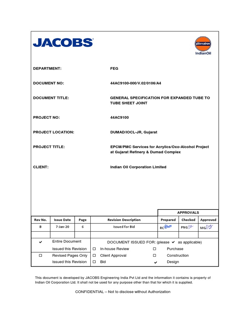 Expanded Tube-to-Tubesheet Joint Specs | PDF | Pipe (Fluid Conveyance ...