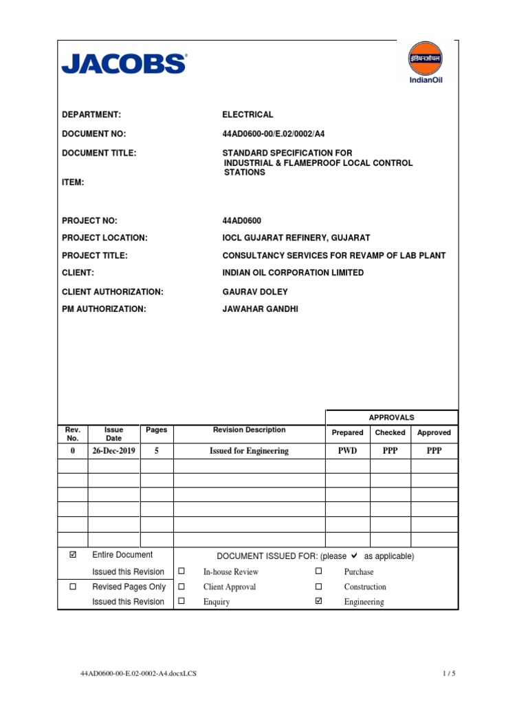 Industrial & Flameproof LCS Spec | PDF | Electrical Wiring ...