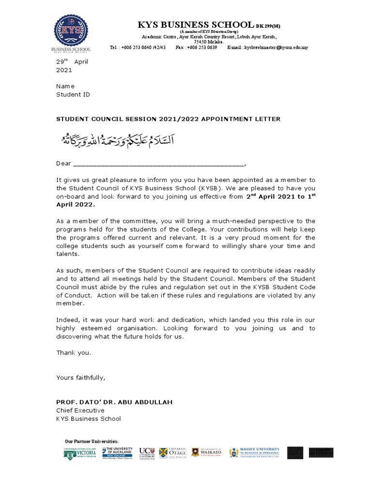 Kys Business School: Student Council Session 2021/2022 Appointment ...