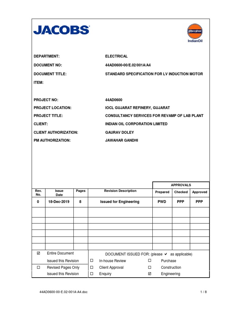 Standard Specification for LV Motors | PDF | Electric Motor | Bearing ...