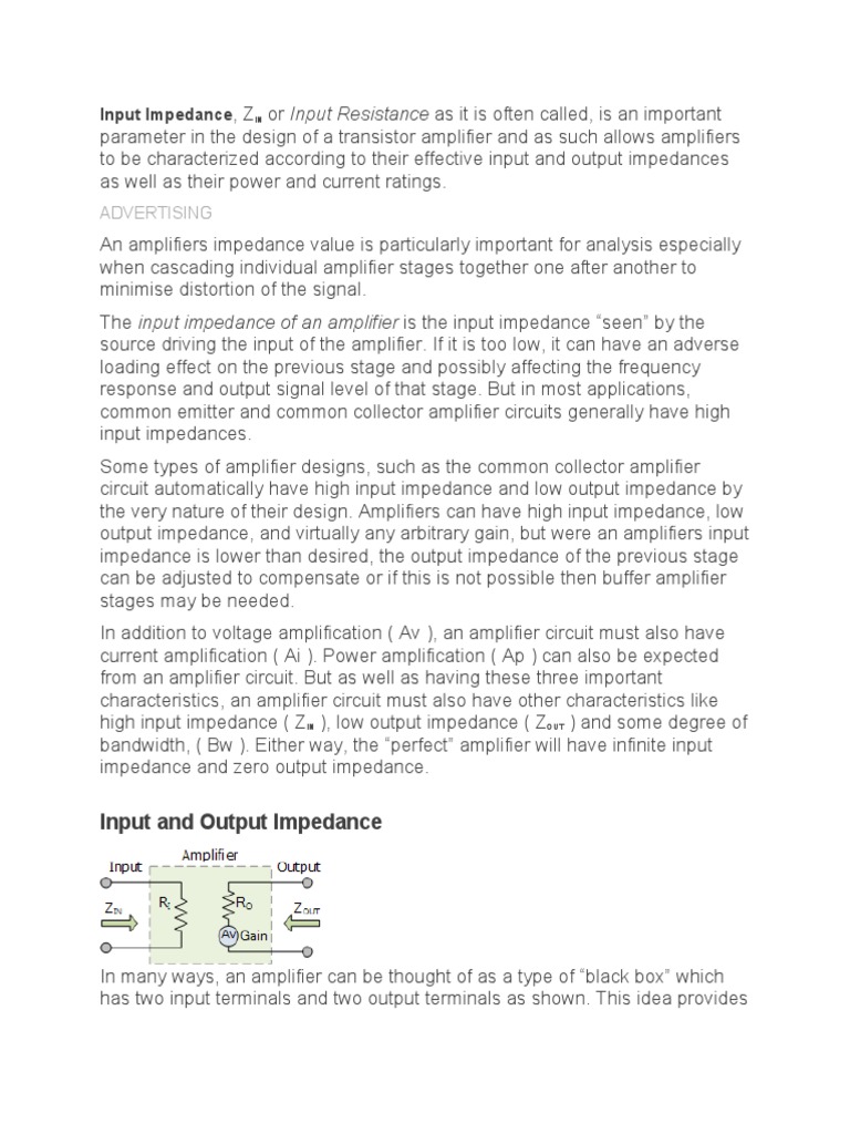 Understanding Input And Output Impedance In Transistor Amplifier Design Pdf Amplifier