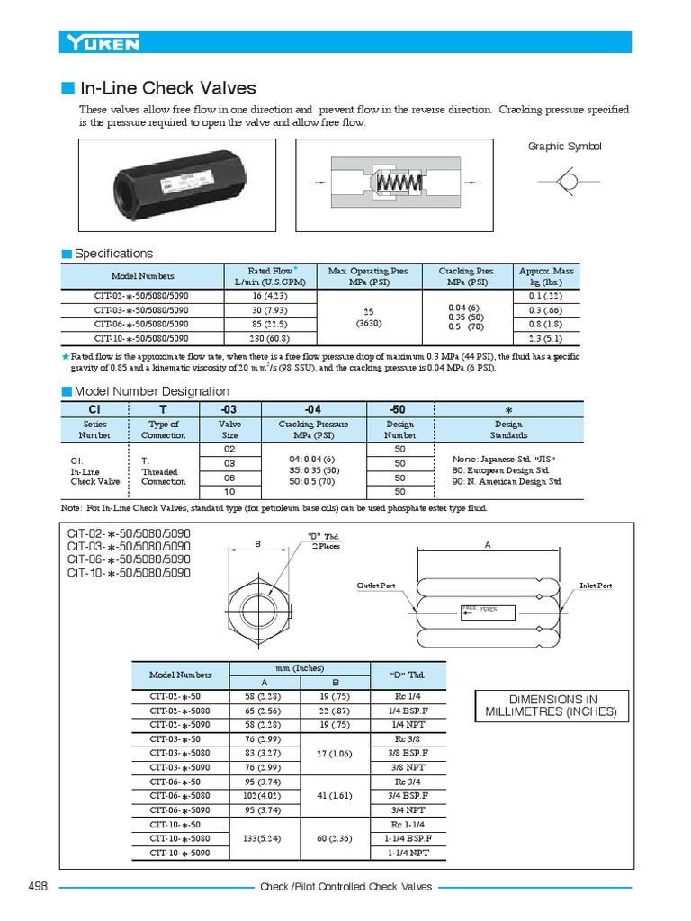 In-Line Check Valves: Specifications | PDF | Valve | Dynamics (Mechanics)