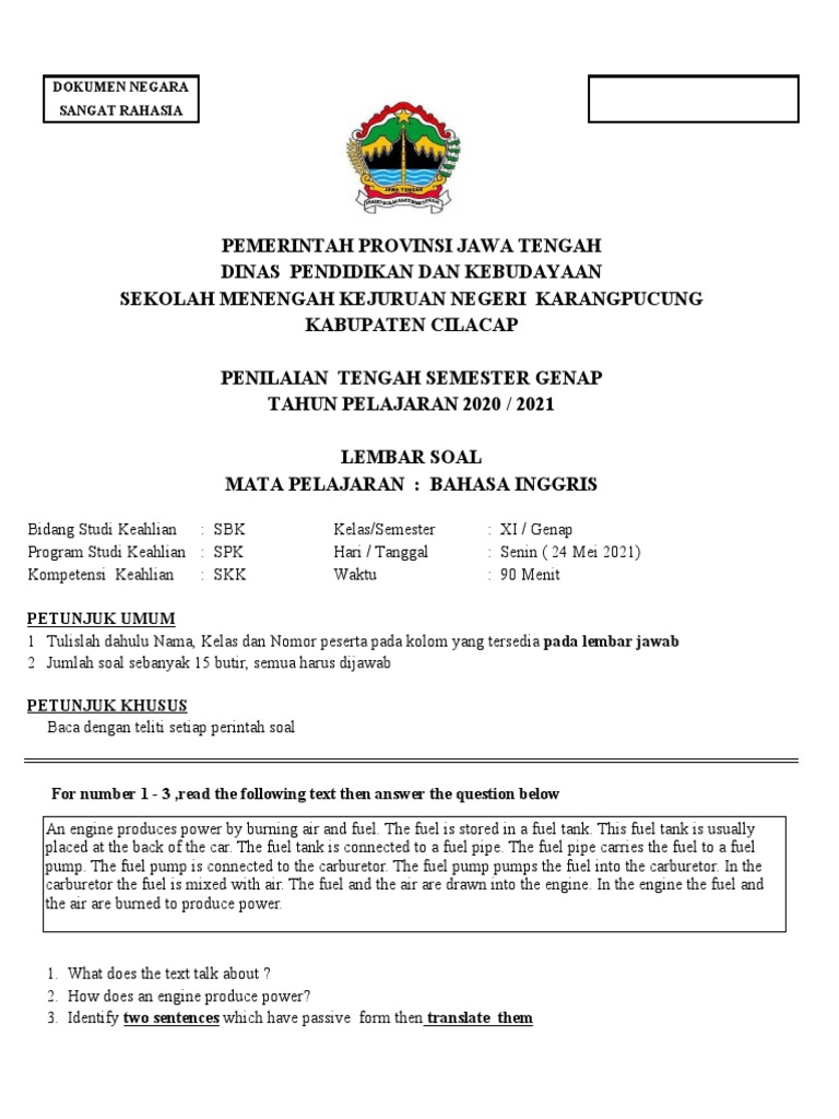 Soal PTS Xi SMT Genap 2021 | PDF