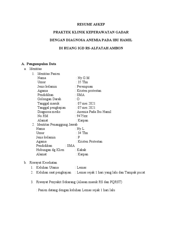 Resume Askep Anemia Pada Ibu Hamil | PDF