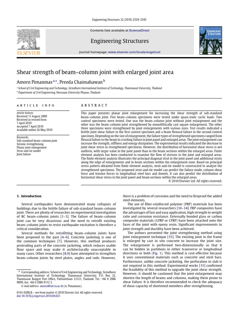 Shear Strength of Beam-Column Joint With Enlarged Joint Area | PDF ...