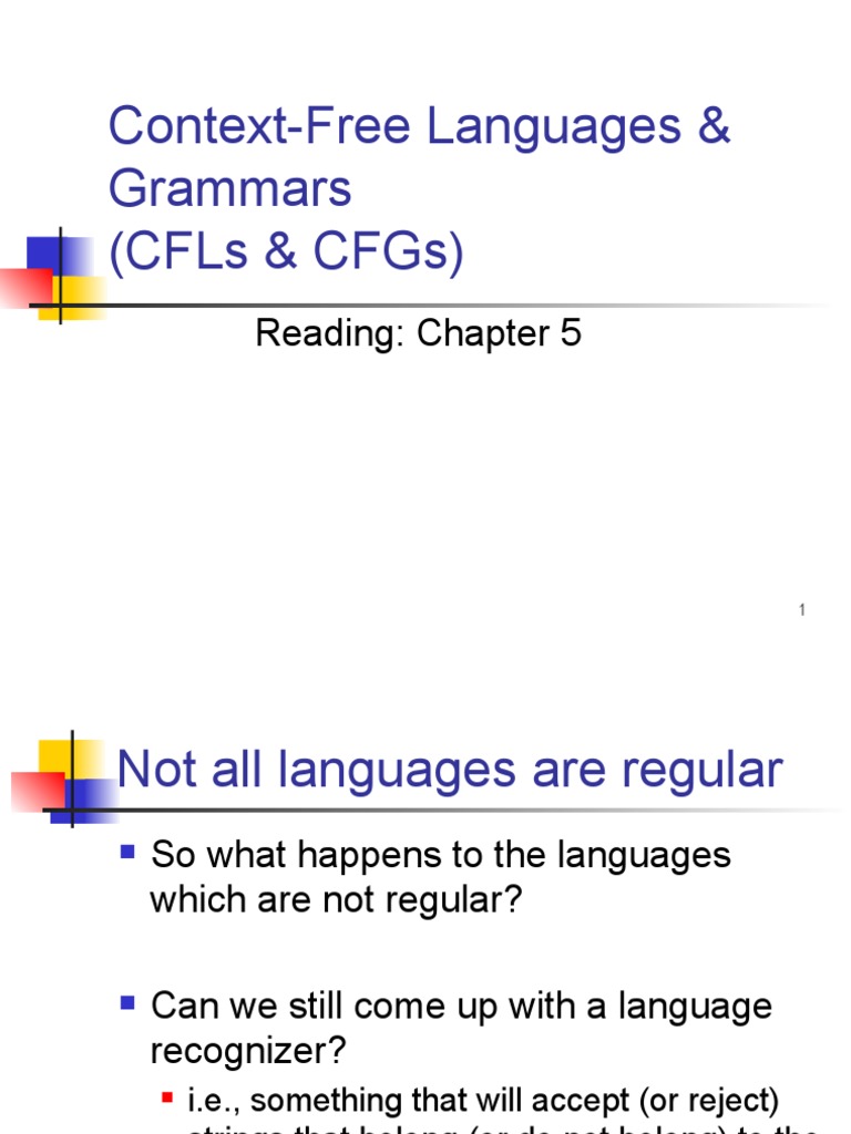 Context-Free Languages & Grammars (Cfls & CFGS) : Reading: Chapter 5 ...