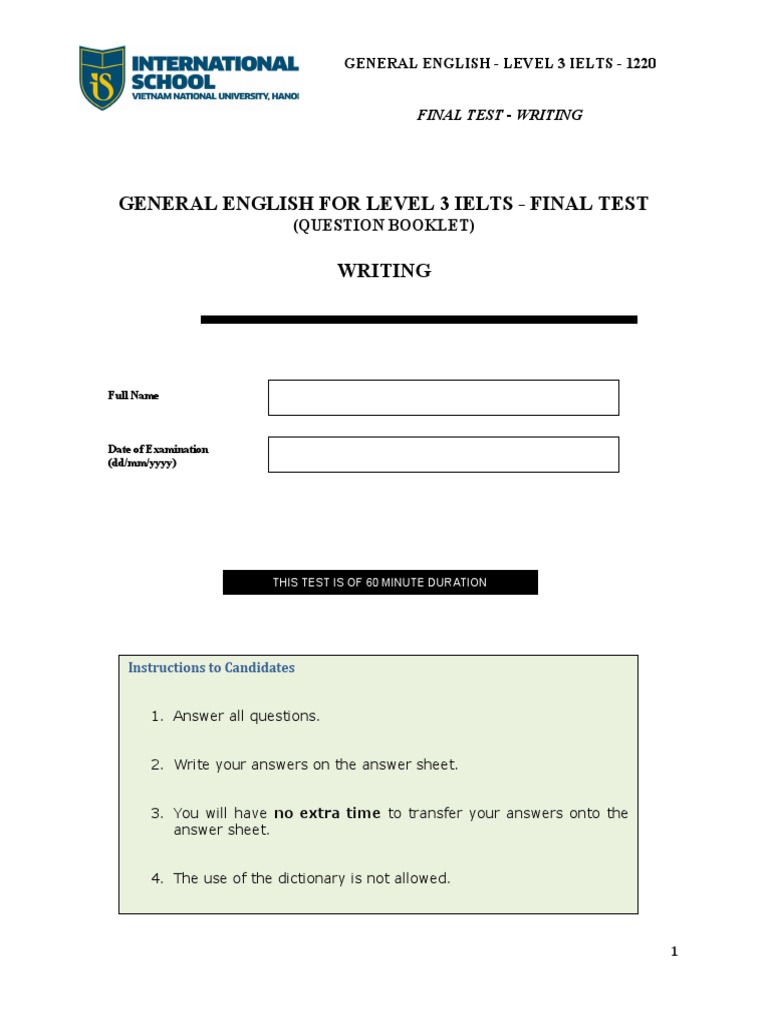 GE3 IELTS - Writing FINAL - Question Booklet - HUONG 1220 | PDF