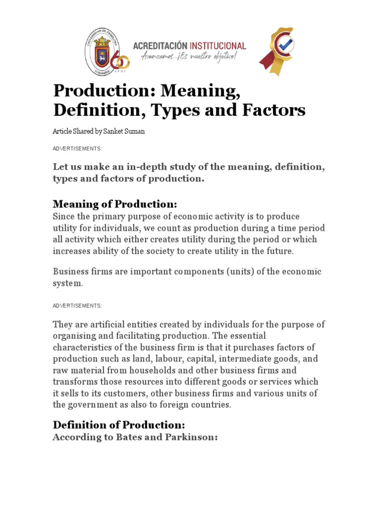 Production: Meaning, Definition, Types and Factors | Download Free PDF ...