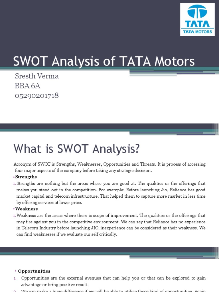 TATA Motors SWOT Analysis Overview | PDF | Swot Analysis | Vehicles