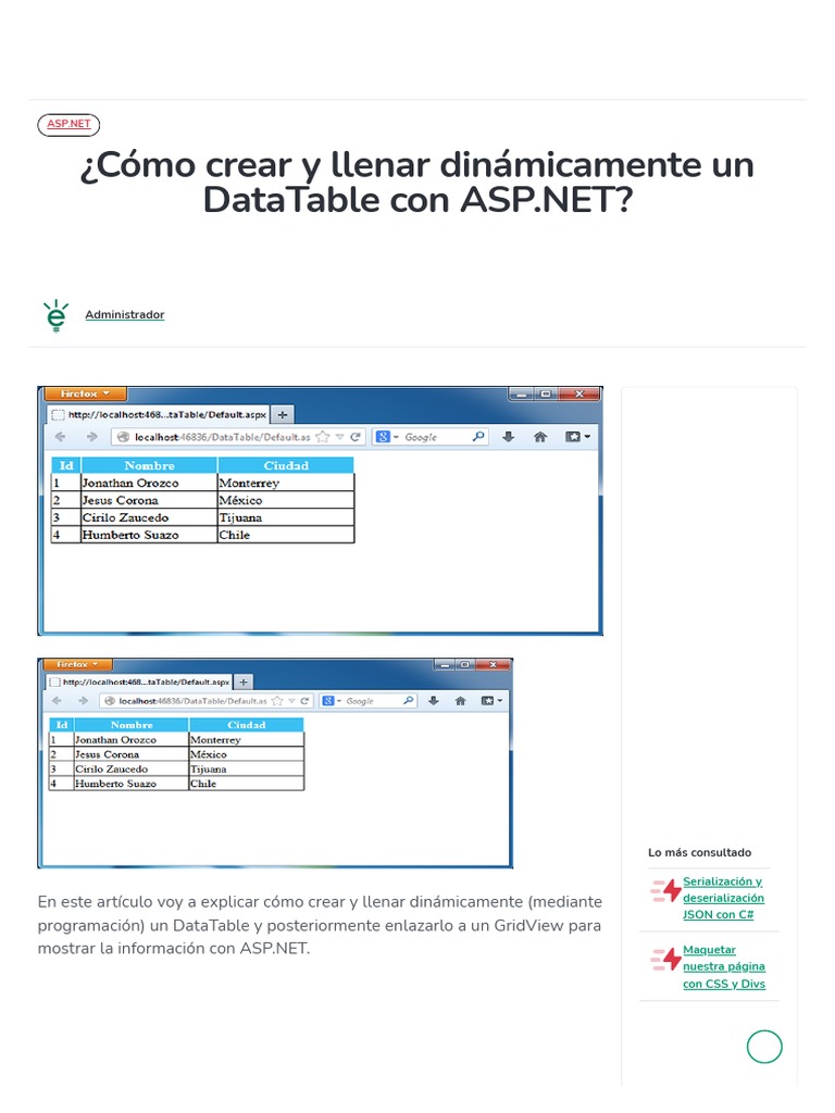 ¿Cómo Crear y Llenar Dinámicamente Un DataTable Con ASP - NET - Estrada Web Group | PDF | C ...