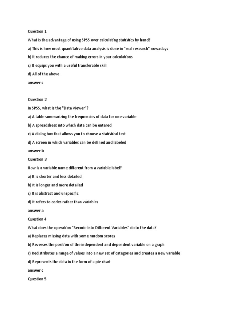 SPSS Exam Questions and Answers Guide | PDF | Level Of Measurement ...