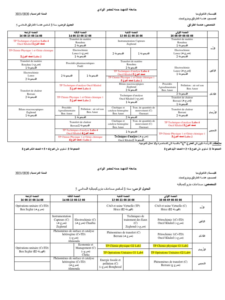 1712الجدول الزمني GP س01 2021 2020 | PDF