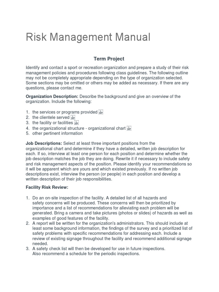 Risk Management Manual | PDF | Risk Management | Emergency