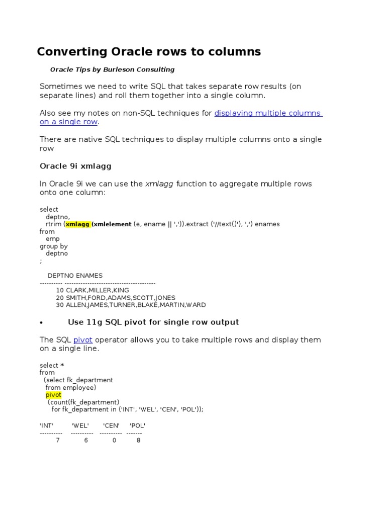 Converting Oracle Rows To Columns | PDF | Software Engineering | Data ...