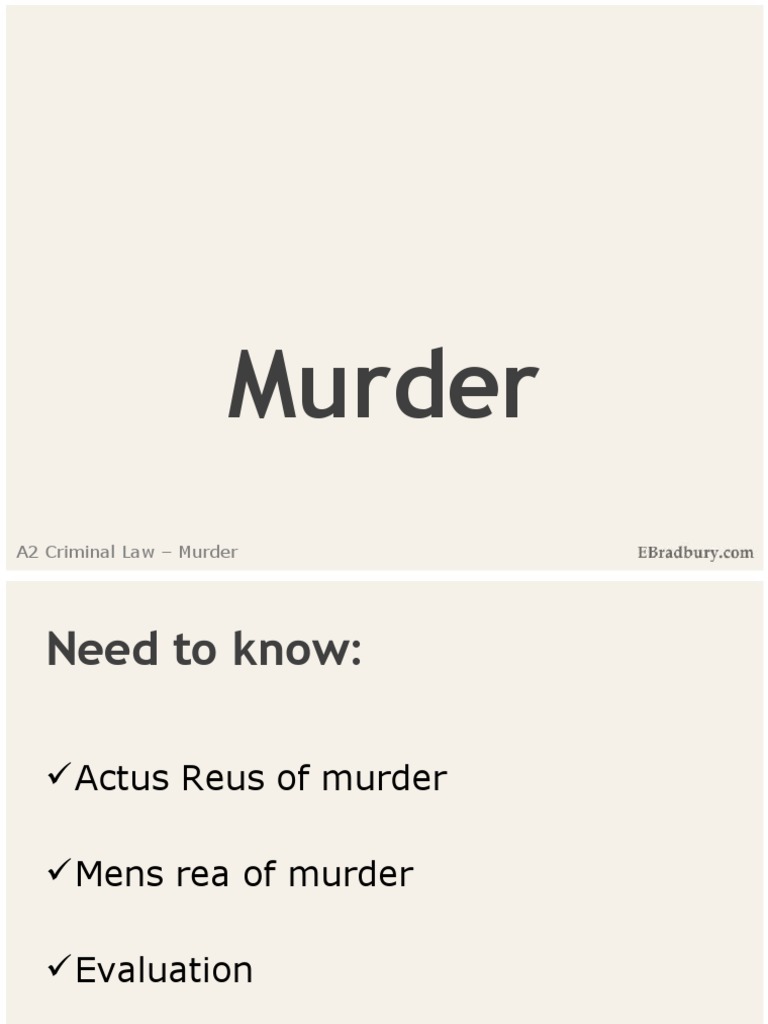 Murder Workbook PowerPoint OCR | PDF | Intention (Criminal Law) | Murder