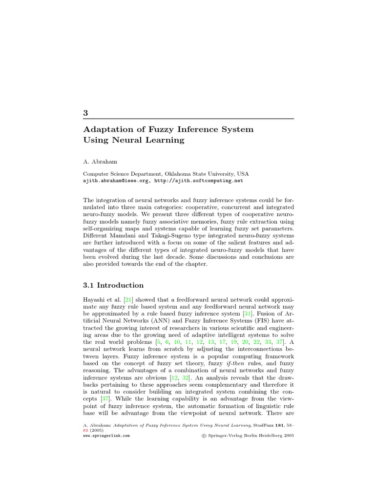 3 Adaptation of Fuzzy Inference System Using Neural Learning | PDF ...