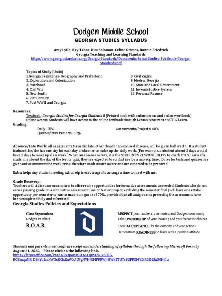 Georgia Studies Syllabus 2020-2021 1 | PDF | Human Nature | Teaching