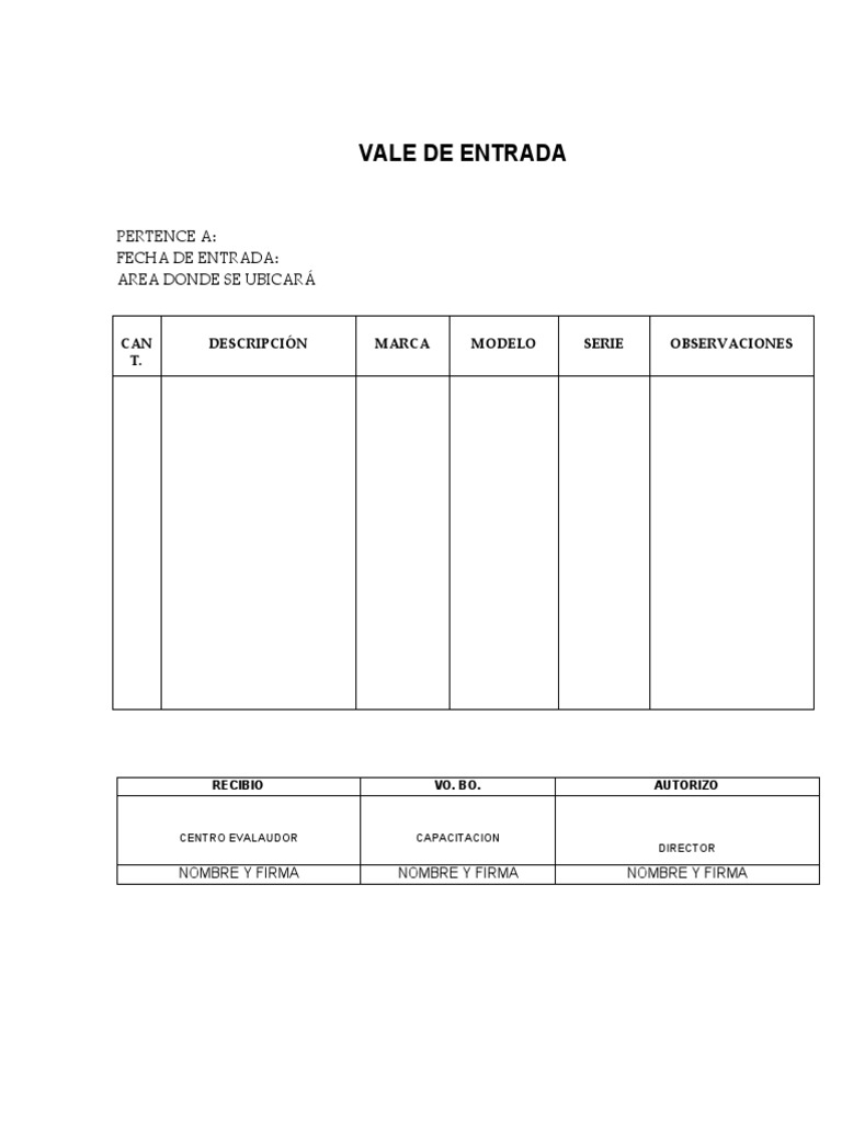 Ejemplo Vale de Entrada | PDF