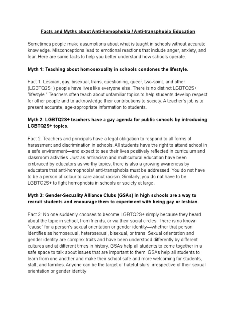 Myths Facts | PDF | Sexual Orientation | Homosexuality